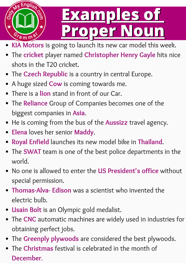 20 Examples Of Proper Noun Are In Sentences Onlymyenglish