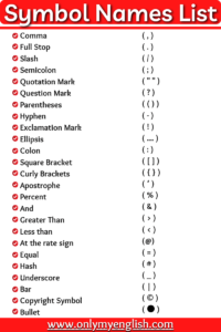 50 List of Symbol Name in English » Onlymyenglish.com