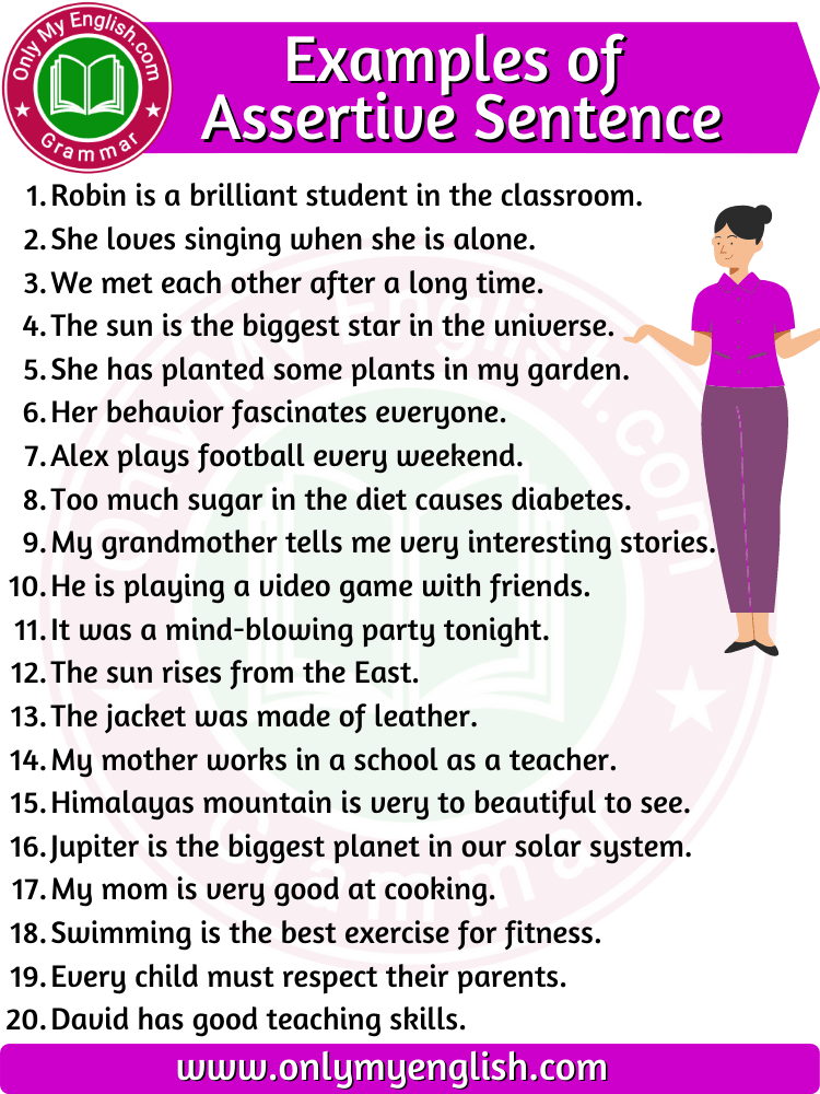 20 Examples Of Assertive Or Declarative Sentence Onlymyenglish