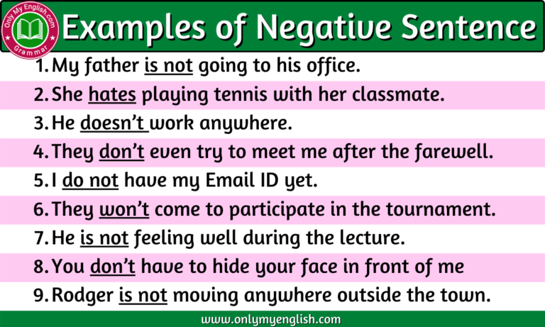 25 Negative Sentences Examples in English » Onlymyenglish.com