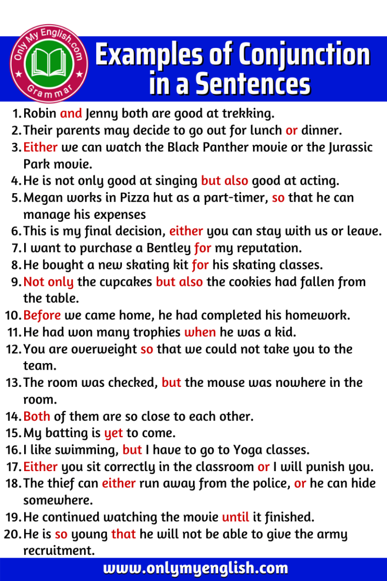 20 Examples of Conjunction are in Sentences