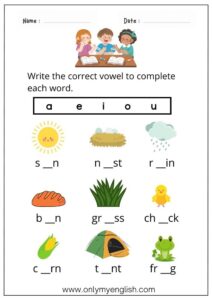 English Worksheet for Class 1 » Onlymyenglish.com