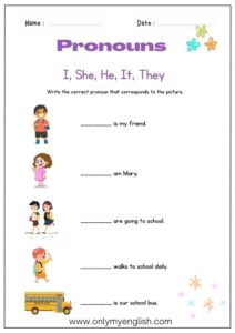 English Worksheet for Class 1 » Onlymyenglish.com