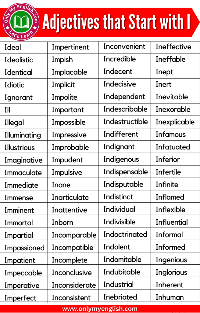 Adjectives That Start With I Adjectives Beginning With I