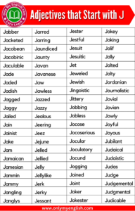 Adjectives that Start with J | Adjectives Beginning with J