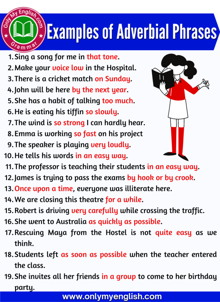 20 Examples of Adverbial Phrase » Onlymyenglish.com