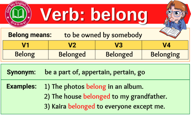 Belong Verb Forms - Past Tense, Past Participle & V1V2V3