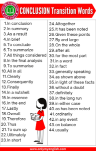 CONCLUSION Transition Words with Examples » Onlymyenglish.com