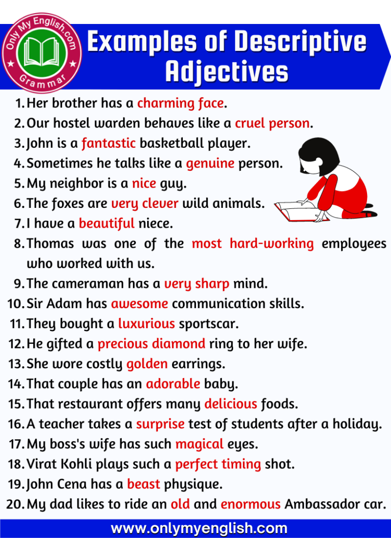 20 Examples of Descriptive Adjectives » Onlymyenglish.com