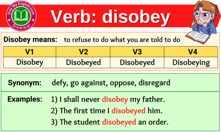 Disobey Verb Forms - Past Tense, Past Participle & V1V2V3