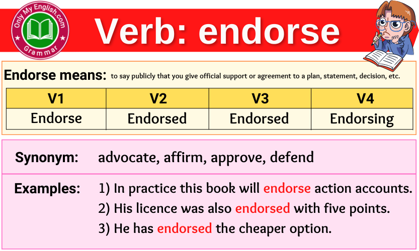 Endorse Verb Forms Past Tense Past Participle V1V2V3 Endorse Verb Forms Past Tense Past Participle V1V2V3