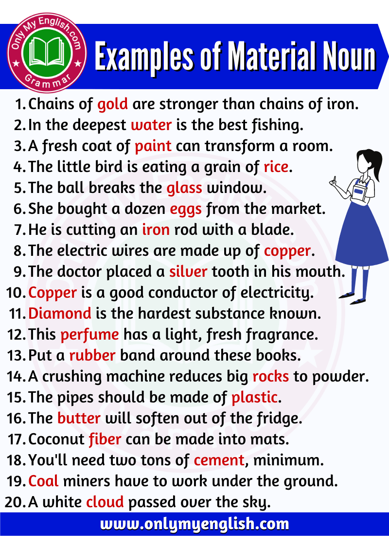 20 Examples of Material Noun are in Sentences » Onlymyenglish.com