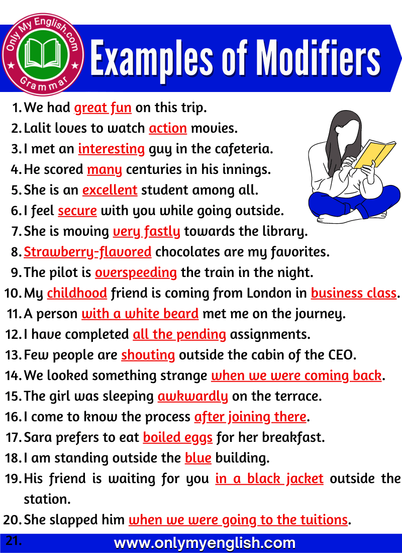 20 Examples Of Modifiers In Sentences Onlymyenglish