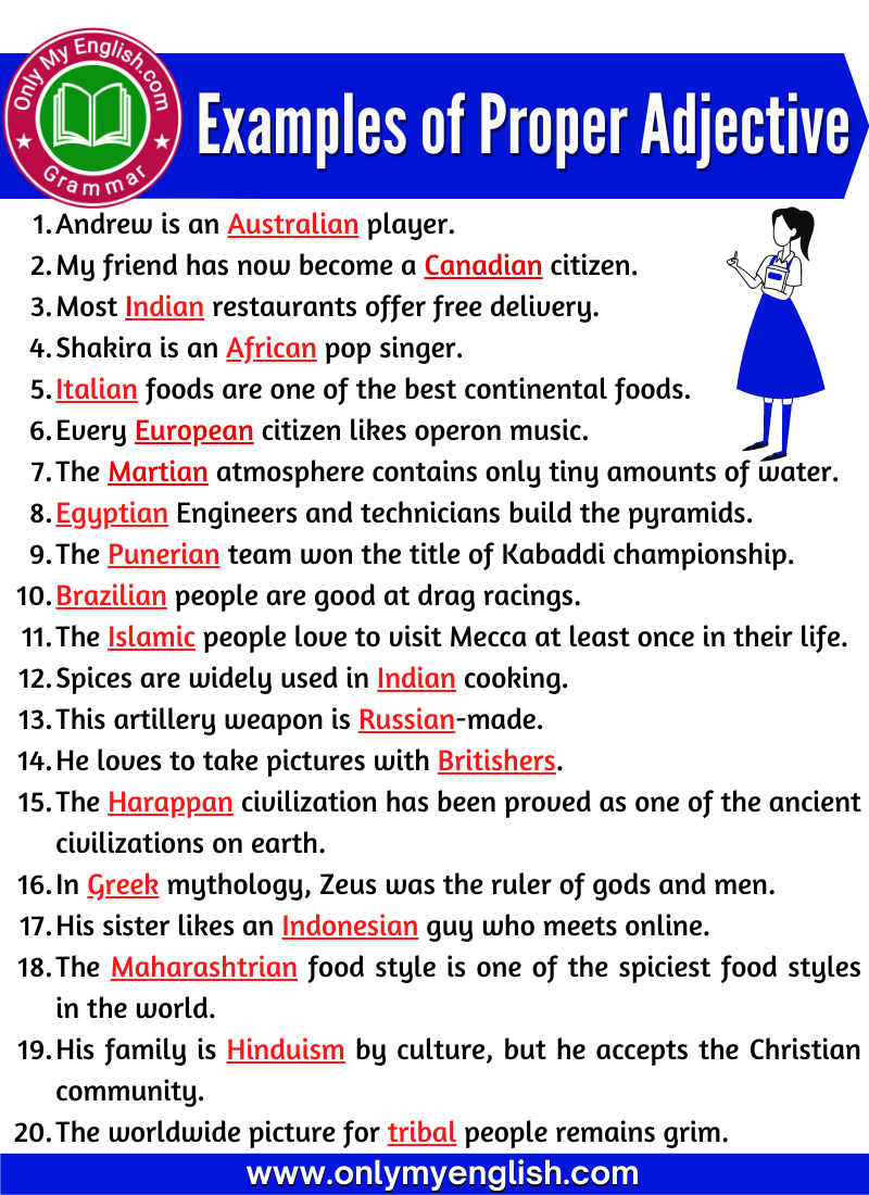 20 Examples Of Proper Adjective In Sentences Onlymyenglish