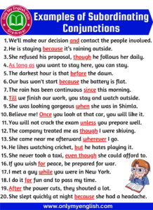 20 Examples of Subordinating Conjunctions » Onlymyenglish.com