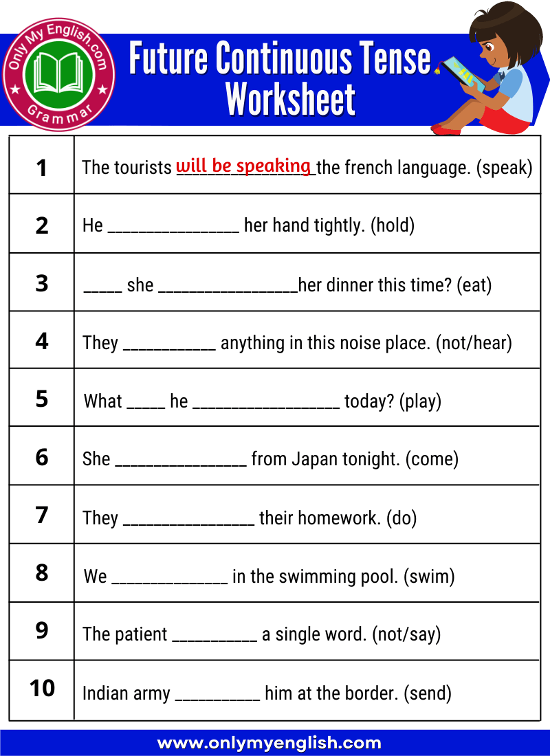 Future Continuous Tense Exercises With Answers Onlymyenglish