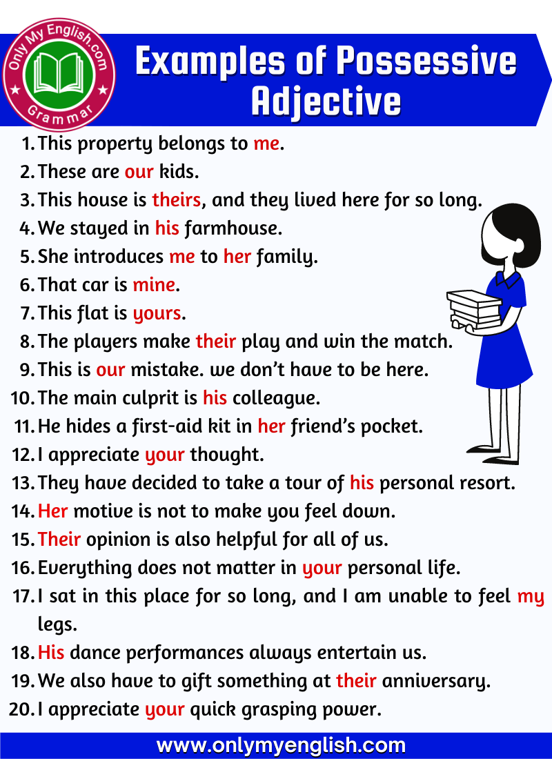 20 Examples of Possessive Adjective » Onlymyenglish.com