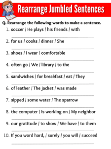 20 Rearrange Jumbled Sentences with Answers