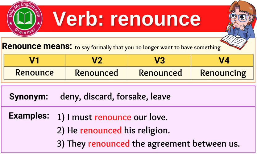 Renounce Verb Forms Past Tense Past Participle V1V2V3 Renounce Verb Forms Past Tense Past Participle V1V2V3