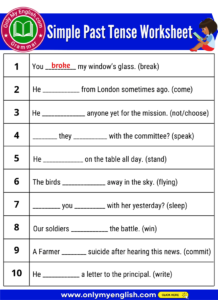 Simple Past Tense Exercise with Answer » Onlymyenglish.com