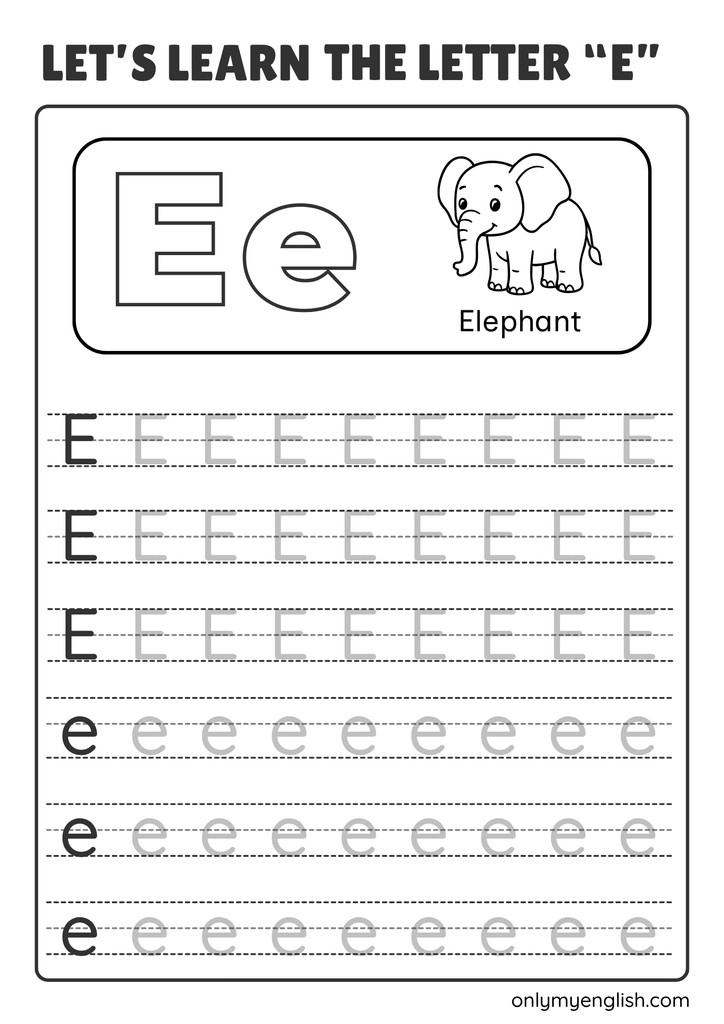 Letter E Tracing Worksheets » Onlymyenglish.com