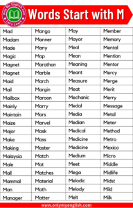 300+ Words That Start with M| Words Starting with M