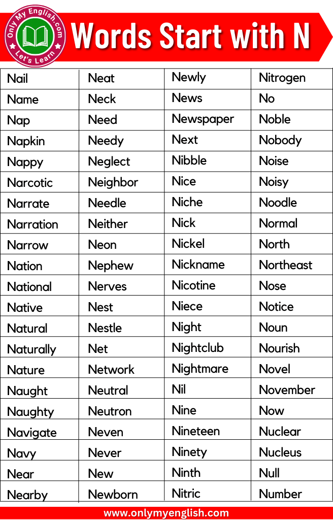 300 Words That Start With N Words Starting With N