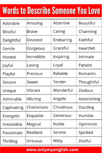 Words to Describe Someone You Love » Onlymyenglish.com